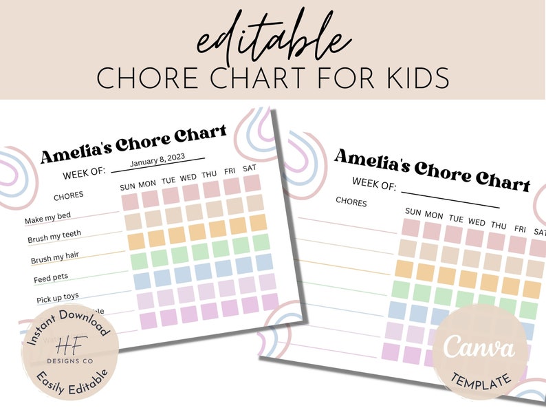 Editable Chore Chart Printable, Toddler Chore Chart, Kids Chore Chart ...