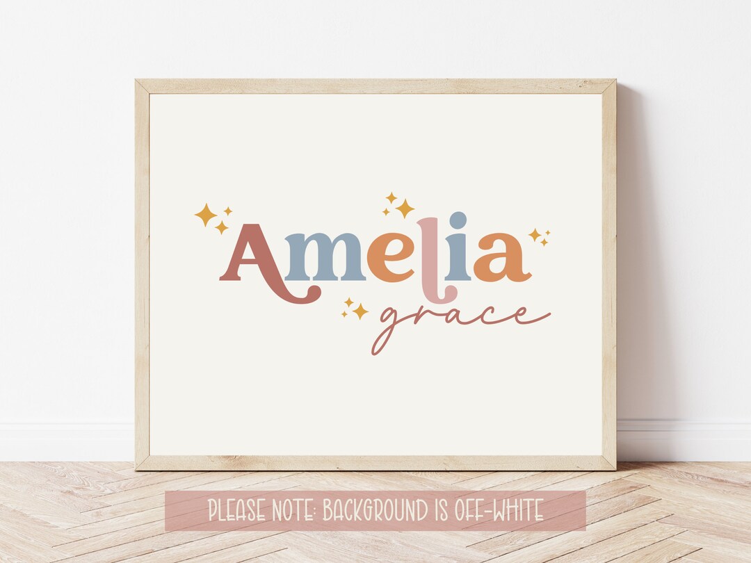 Personalized Boho Name Print, Baby Name Printable, Retro Nursery Decor ...