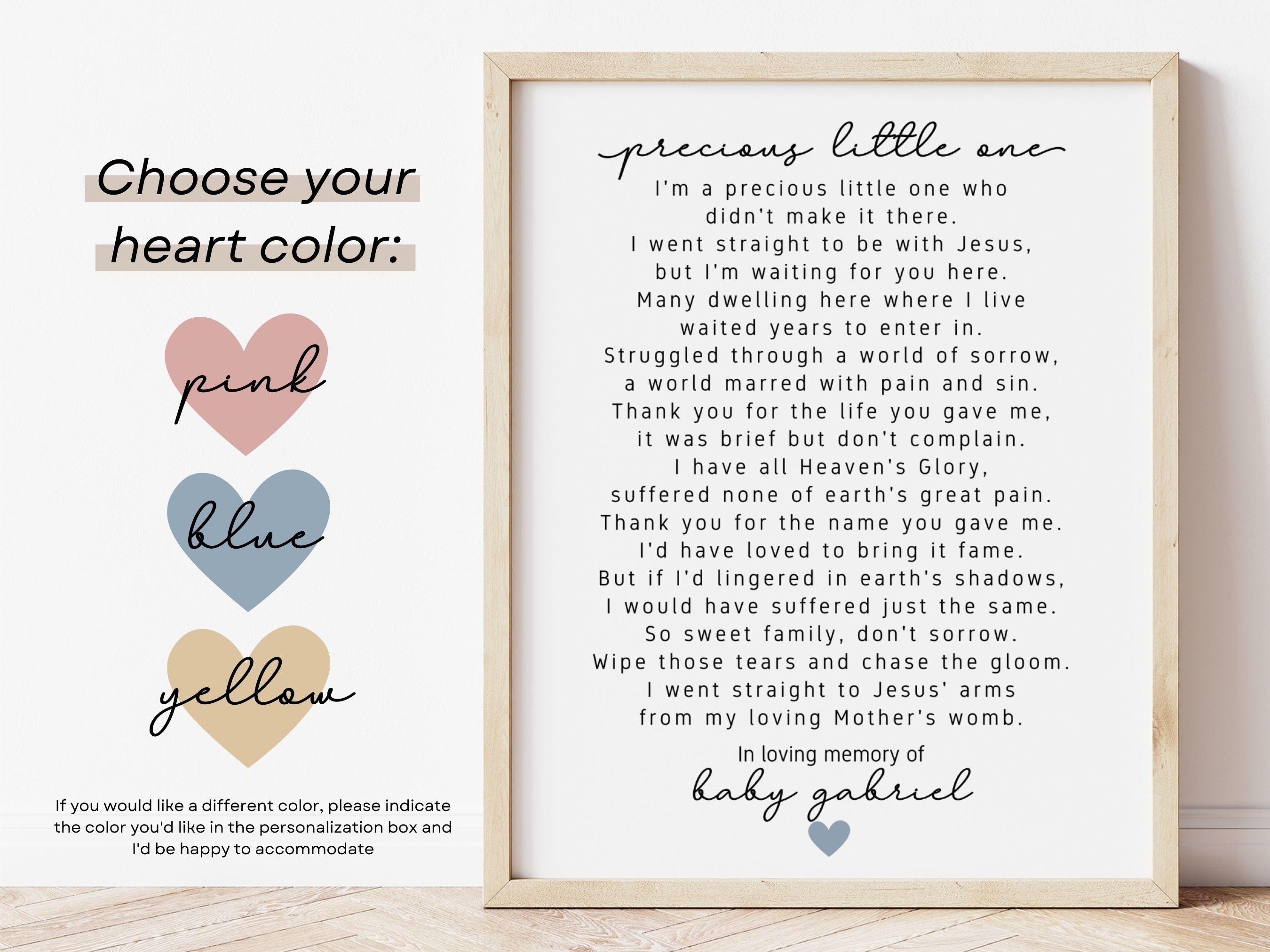 Miscarriage Gift for Mom or Dad, Baby Loss Poem, Child Loss Remembrance ...