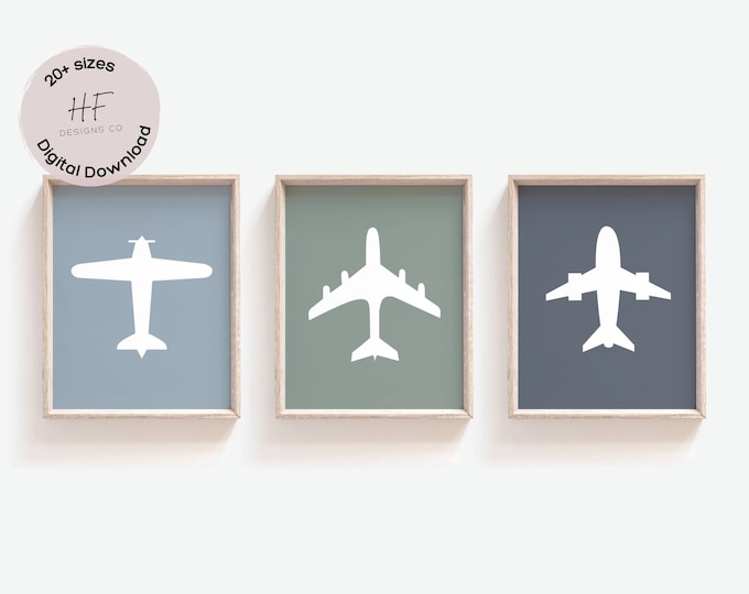 AIRPLANES NURSERY PRINT Set of 3, Boys Nursery Room Decor, Playroom ...