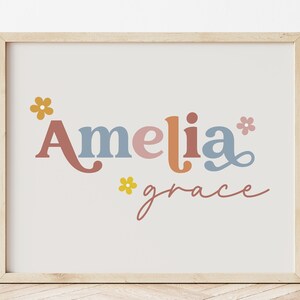 Retro Rainbow Name Print, Baby Name Poster, Personalized Nursery Wall ...