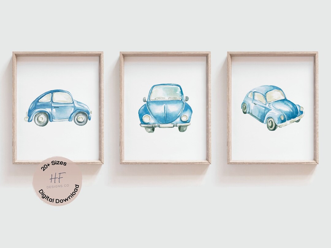 Vintage Blue Car Nursery Wall Art, Set of 3 Digital Print ...