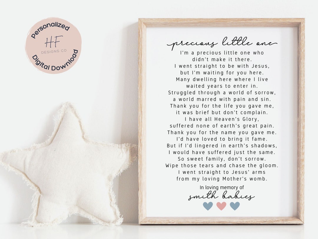 Miscarriage Gift for Mom or Dad, Baby Loss Poem, Child Loss Remembrance ...