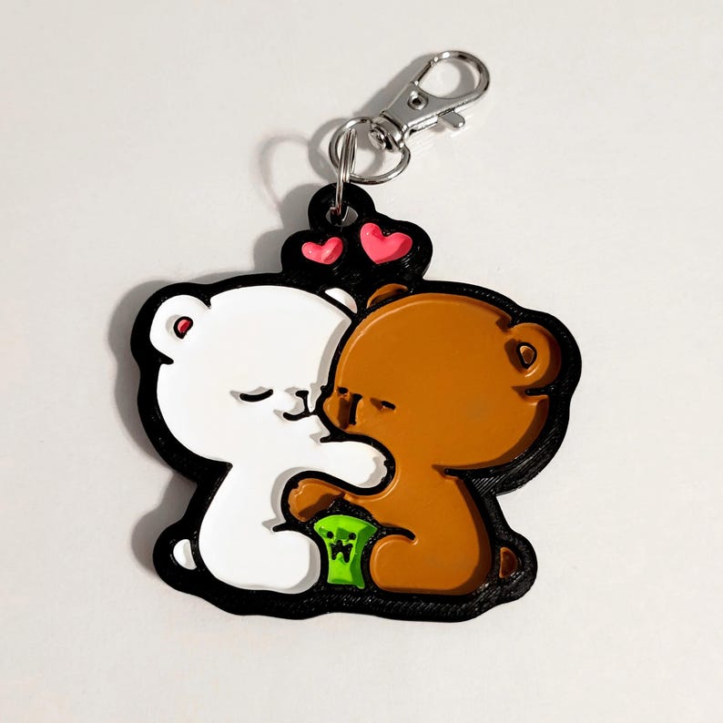 Cute 3D Printed White & Brown Bear Couple Keychain – Perfect Gift for ...