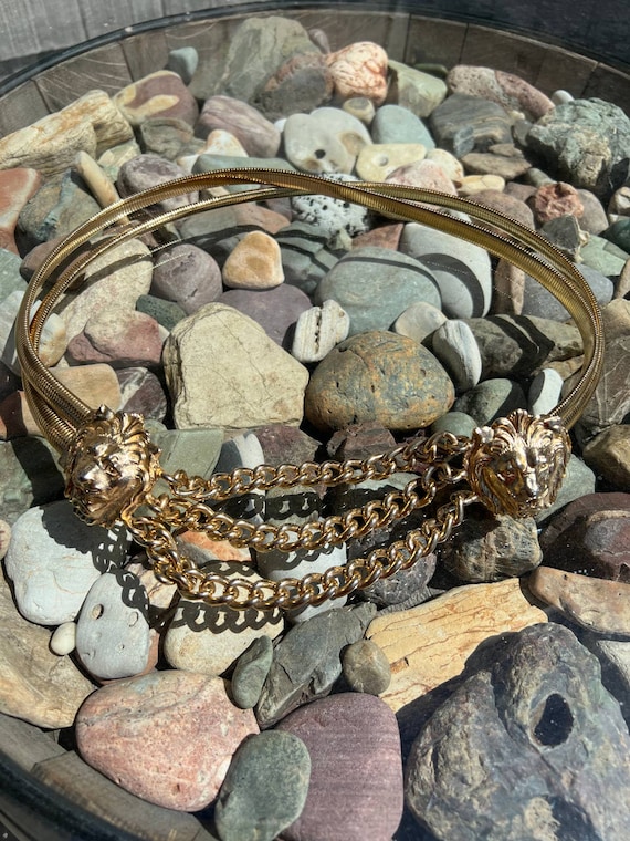 vintage Lion Head Stretch Snake Chain Belt - Gem