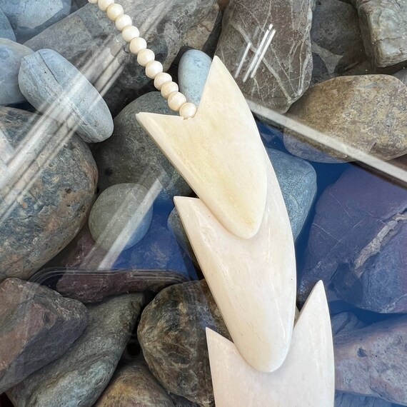 Vintage Bone Necklace Shark Tooth 24" - Gem
