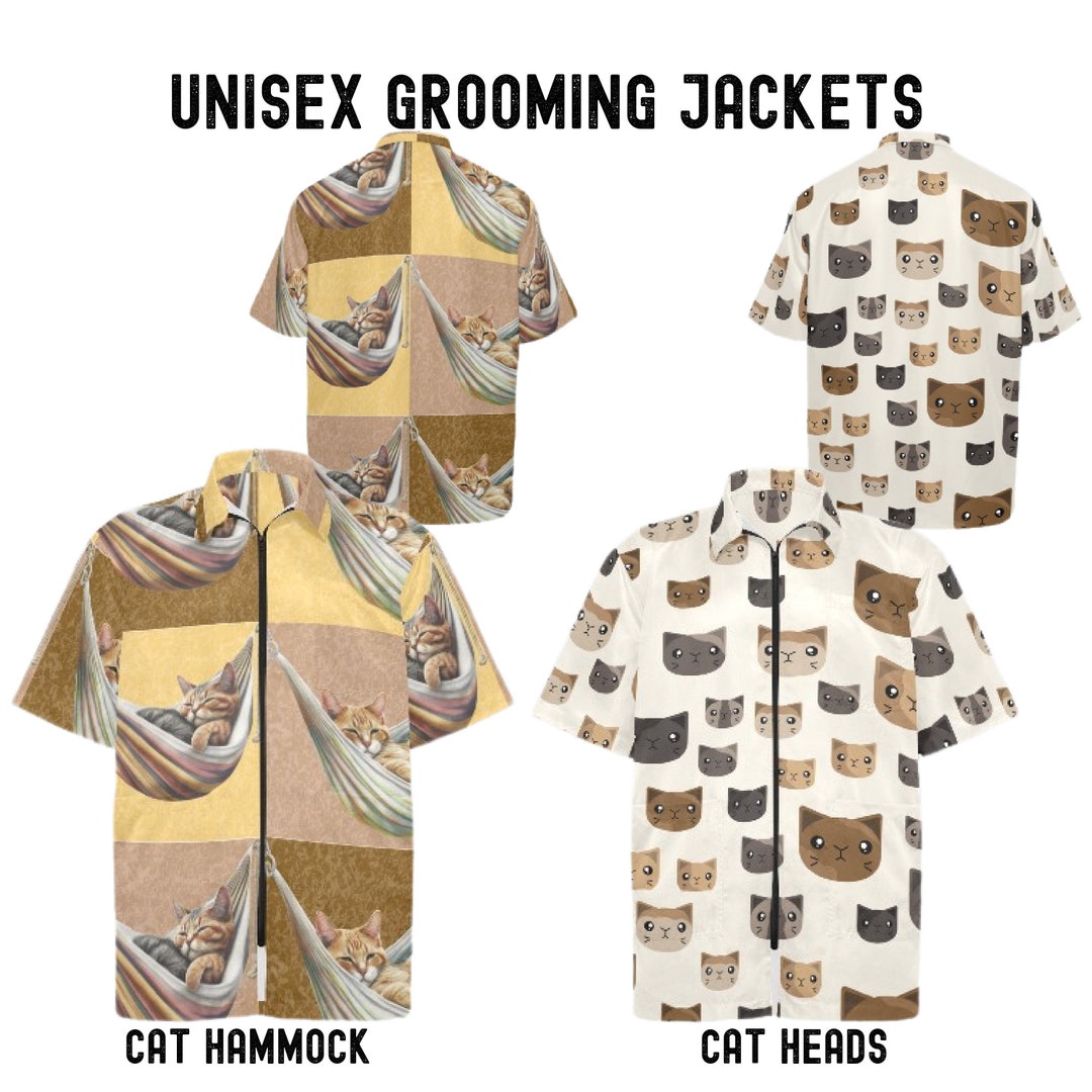 Kawaii Cat Faces Pet Grooming Jacket, Kittens Sleeping Stylist Jacket ...