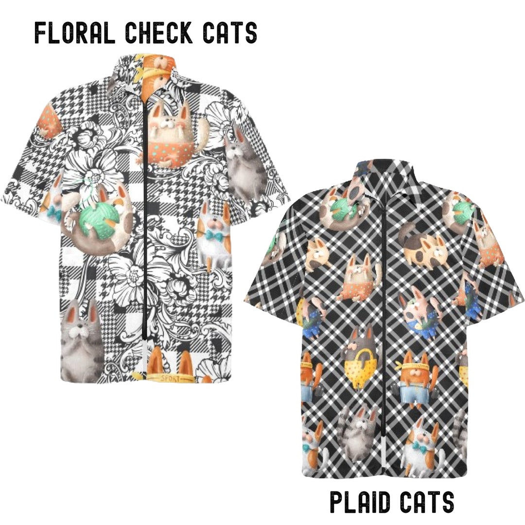 Kawaii Cats Grooming Jacket Black and White Plaid Cat Lovers - Etsy