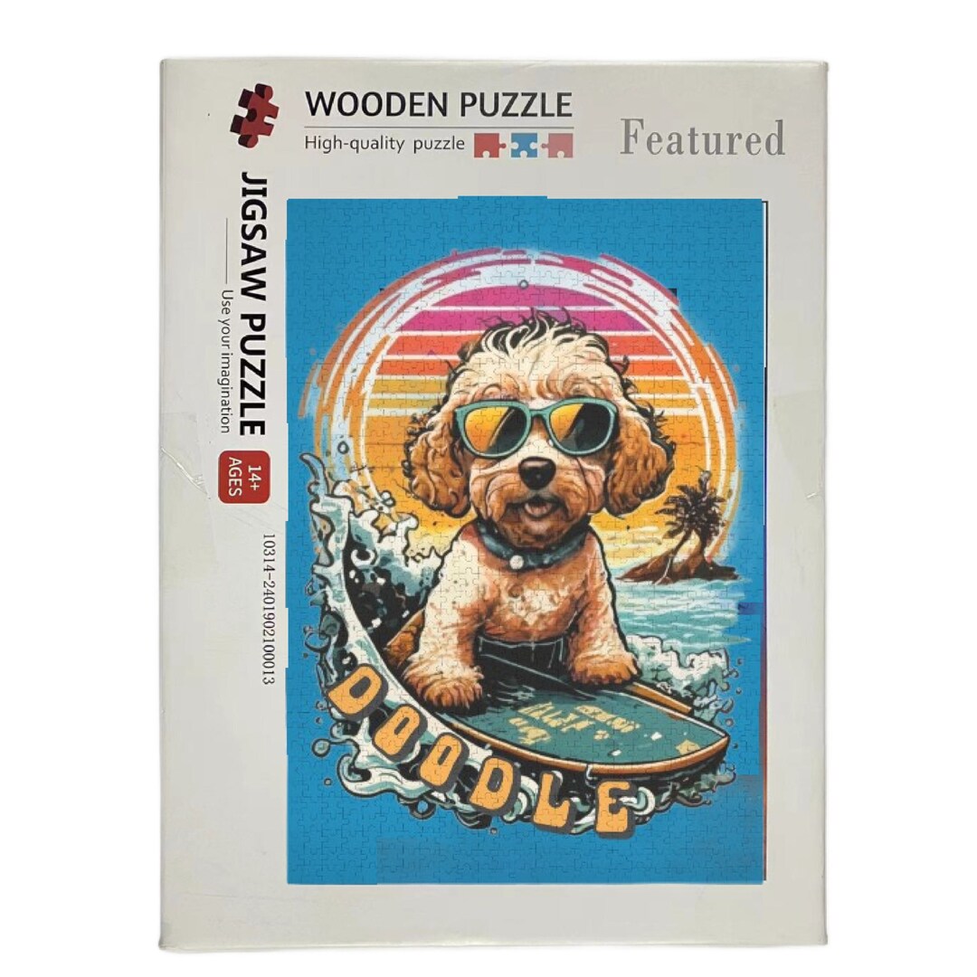 Surfing Doodle Dog Jigsaw Puzzle, Beach Surf Dog Lovers Pet Puzzle Game ...