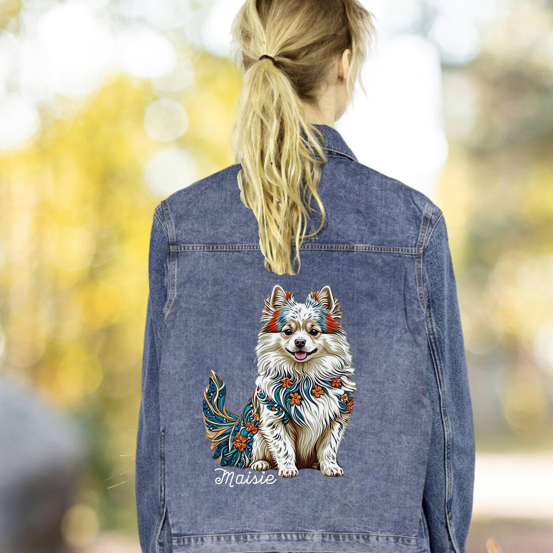 Pomeranian Dog Denim Jacket Women's Boyfriend Button up Coat Custom ...