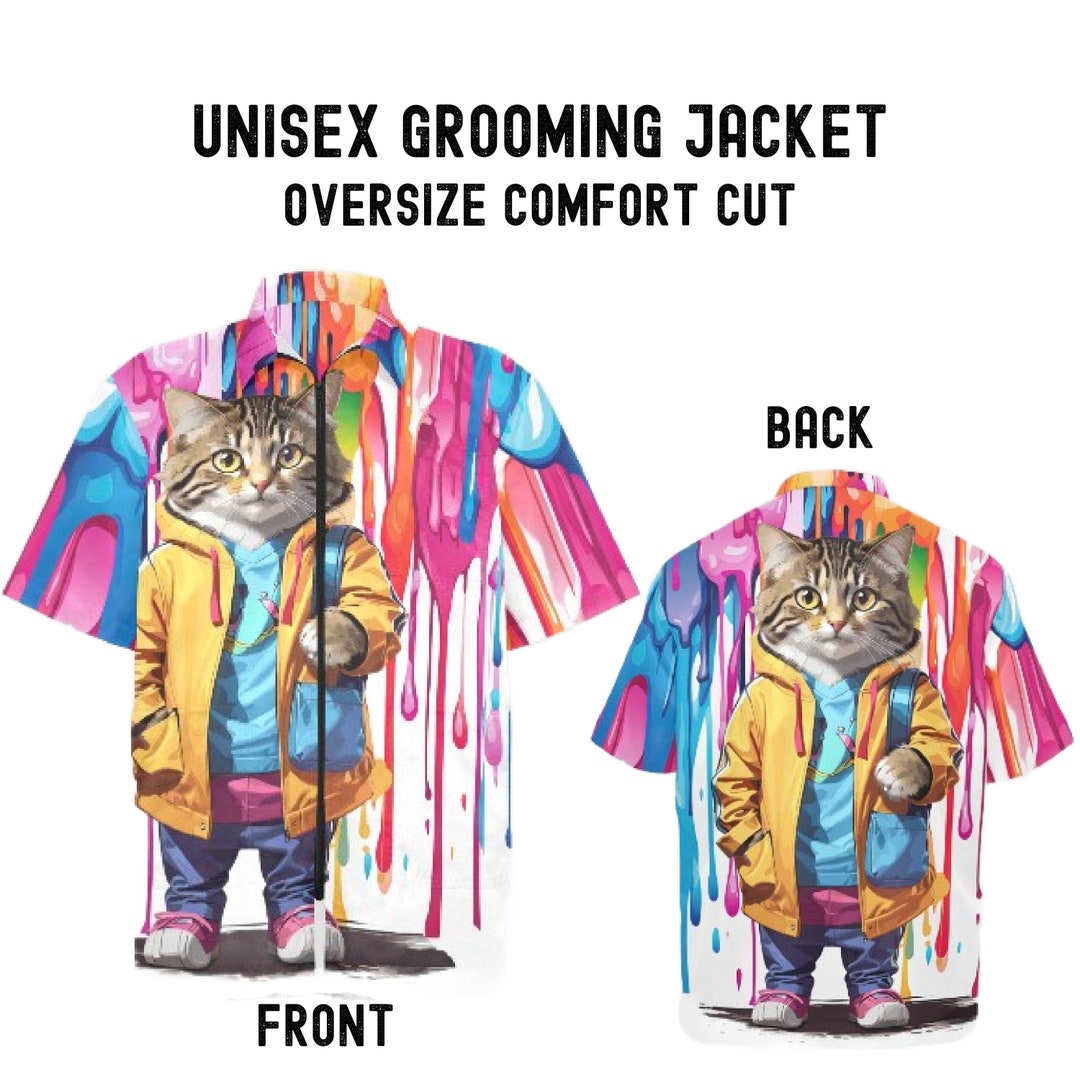 Paint Splash Grooming Jacket, Chibi Cat Pet Stylist Jacket, Dressed ...
