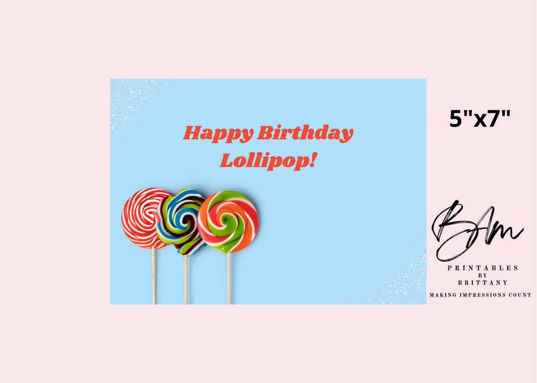Happy Birthday Lollipop Printable Postcard Free E-card - Etsy
