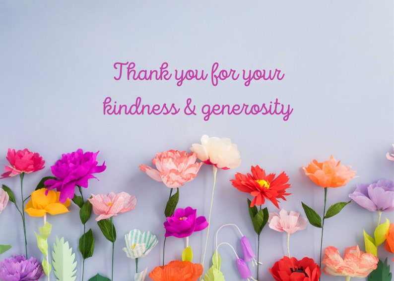 Thank You for Your Kindness & Generosity Printable Postcard Free E-card Attached - Etsy