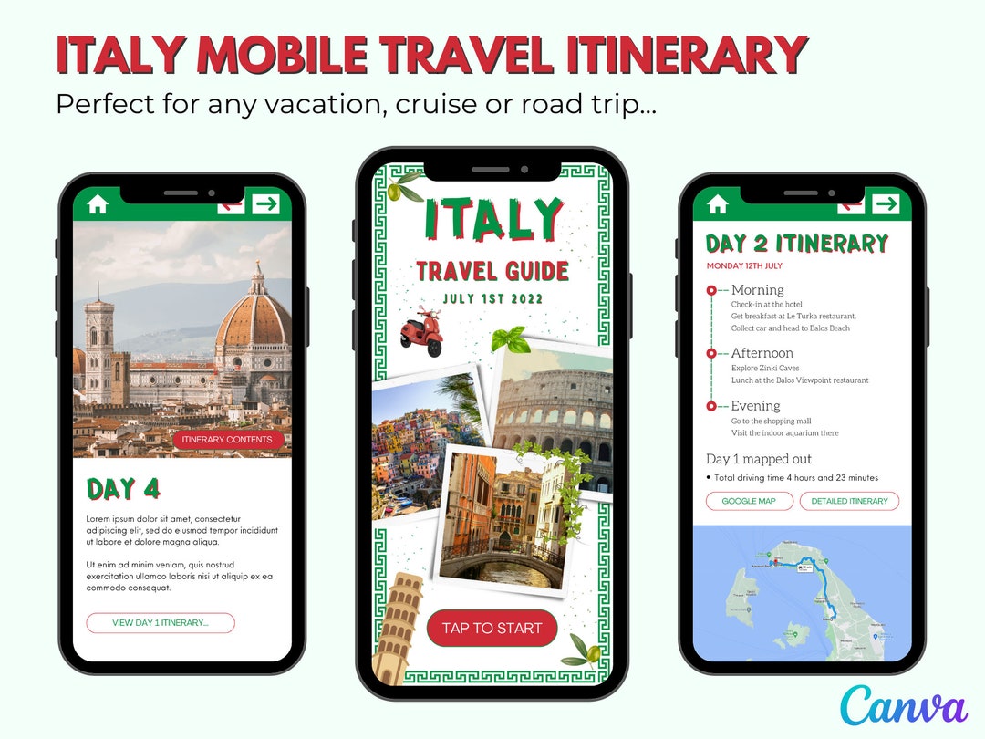 Italy Travel Itinerary for Mobile, Travel Guide Italy, Digital Travel ...