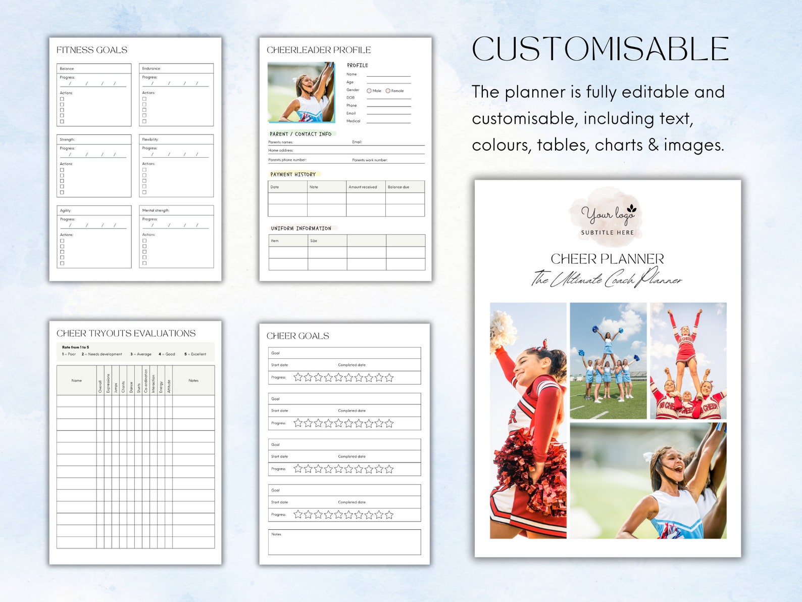 Cheer Coach Planner, Cheerleading Contract Forms, Coaching Planner ...
