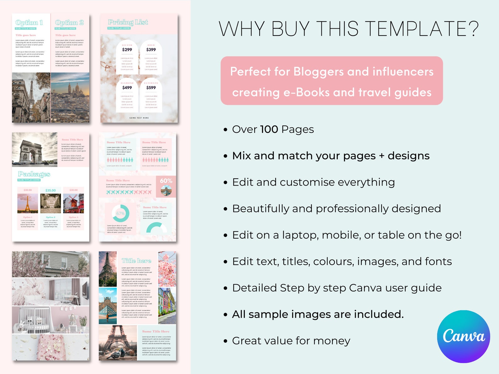 100 Page Travel Ebook Templates for Canva, Blogger Templates, Ebook ...