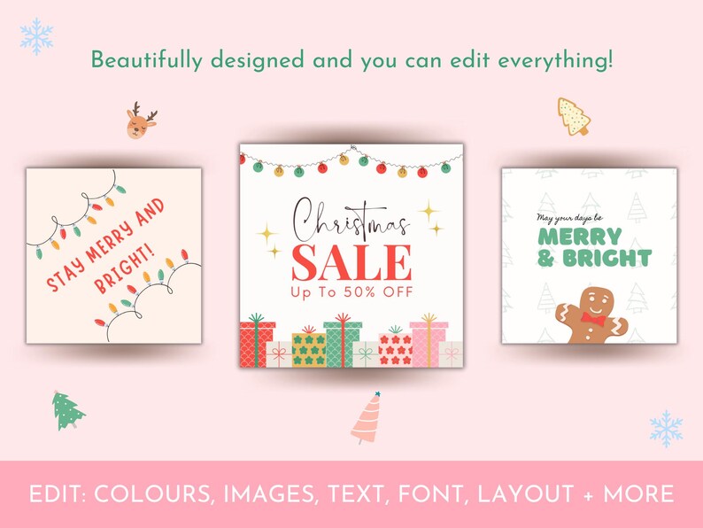 Christmas Instagram Template Bundle, Festive Instagram Post, Pink ...