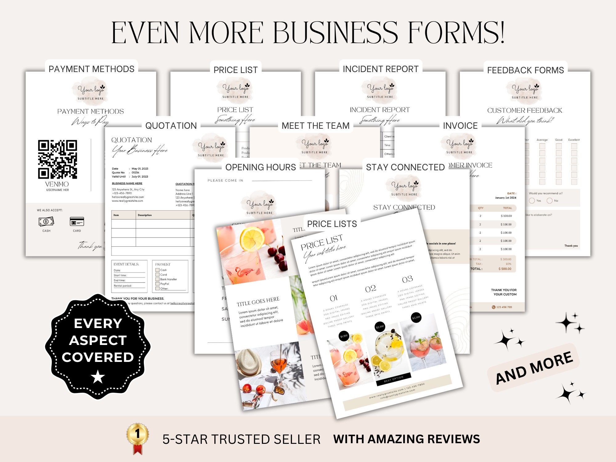 Mobile Bar Forms Bundle, Bartender Business Agreement Templates, Mobile ...