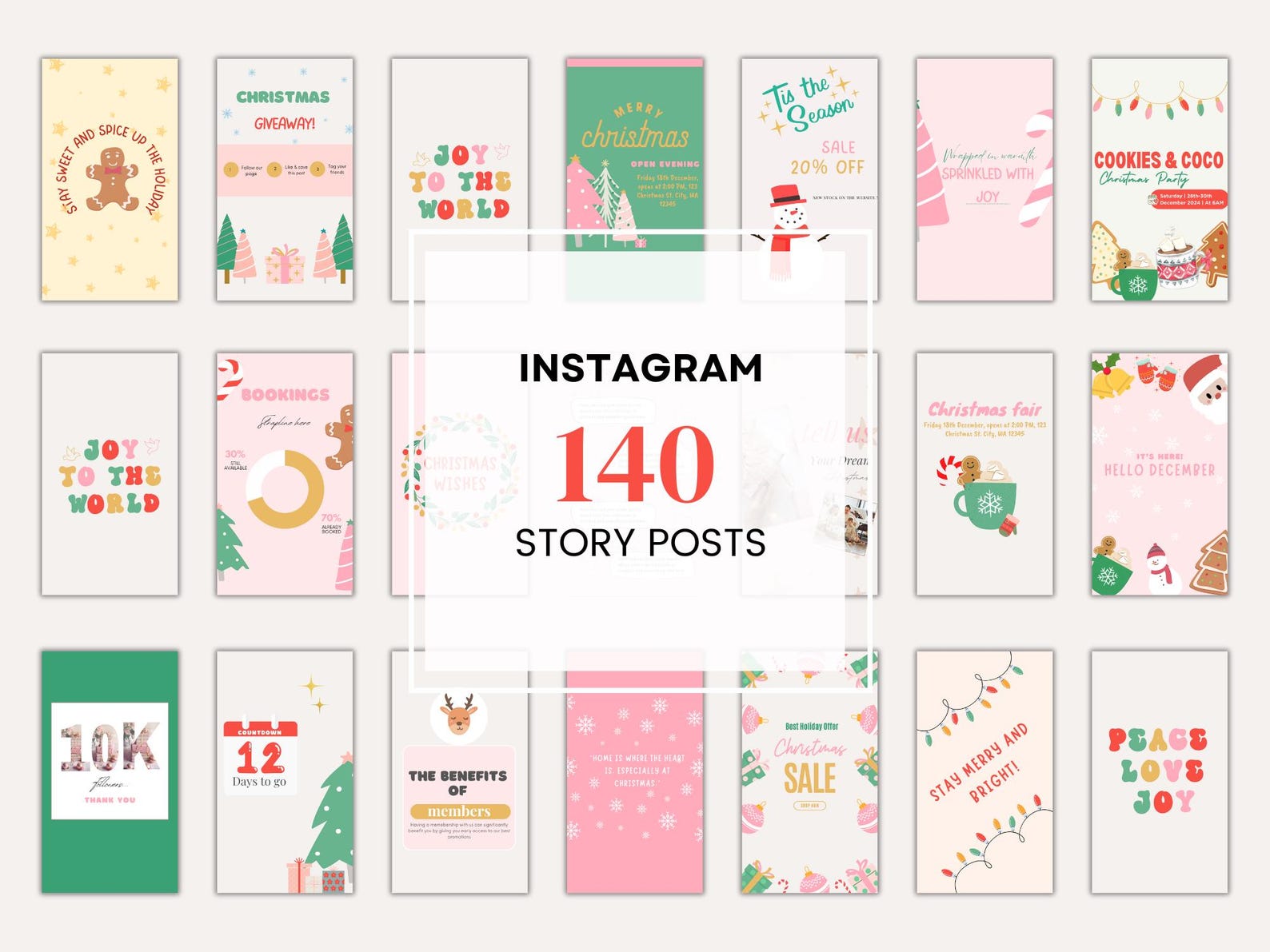 Christmas Instagram Template Bundle, Festive Instagram Post, Pink ...