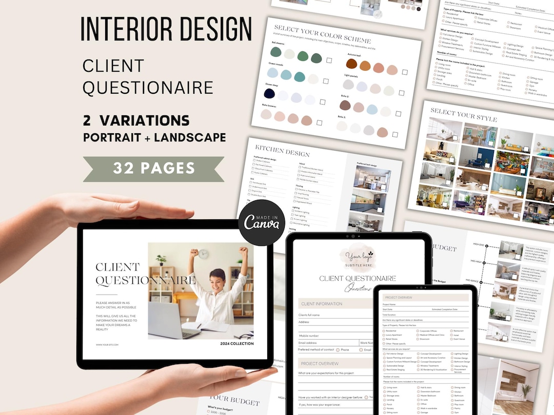 Interior Design Client Questionnaire Template, Canva Editable (digital ...