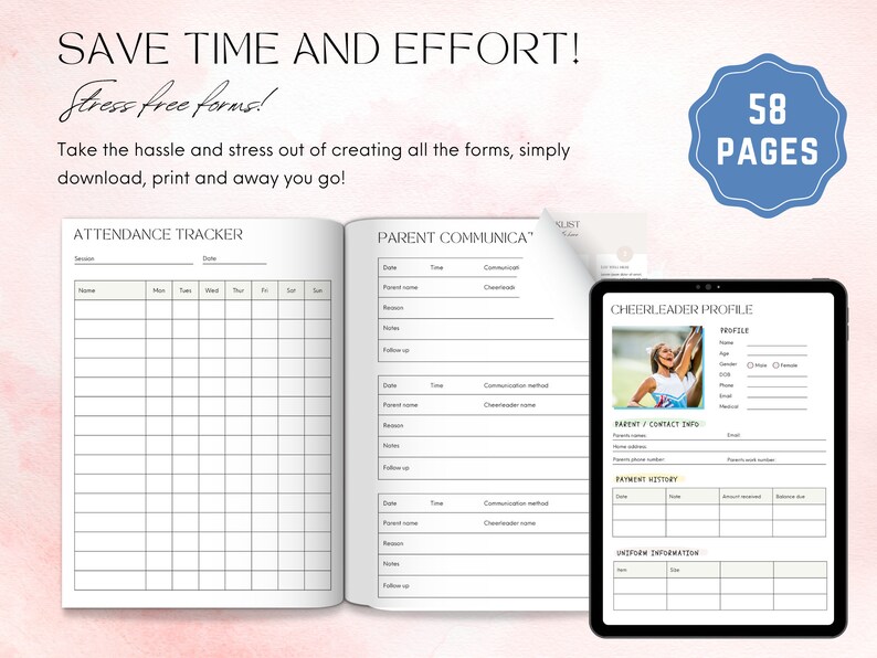 Cheer Coach Planner, Cheerleading Contract Forms, Coaching Planner ...