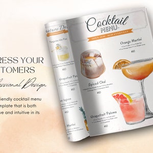 Bartender Cocktail Menu, Bar Tender Drink Menu Template, Magazine Guide ...
