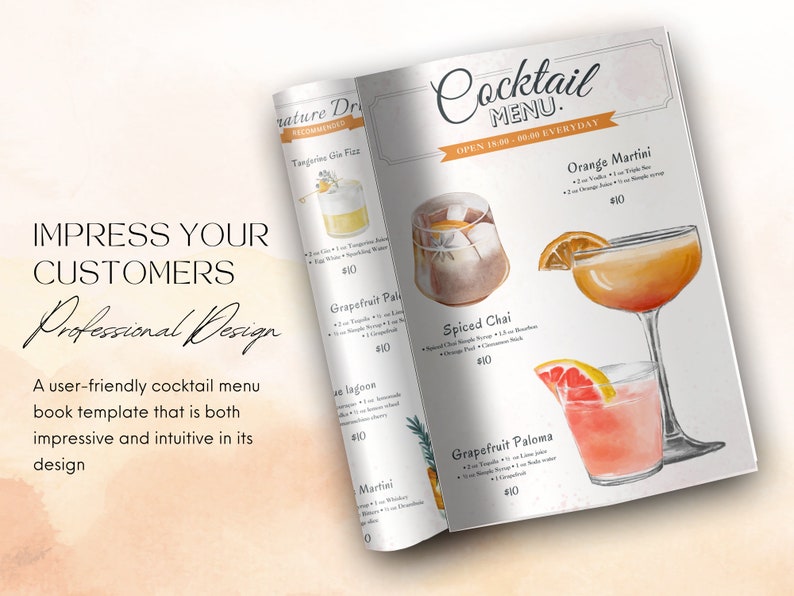 Cocktail Menu Template, Bar-tender Drink Price List (canva Editable ...