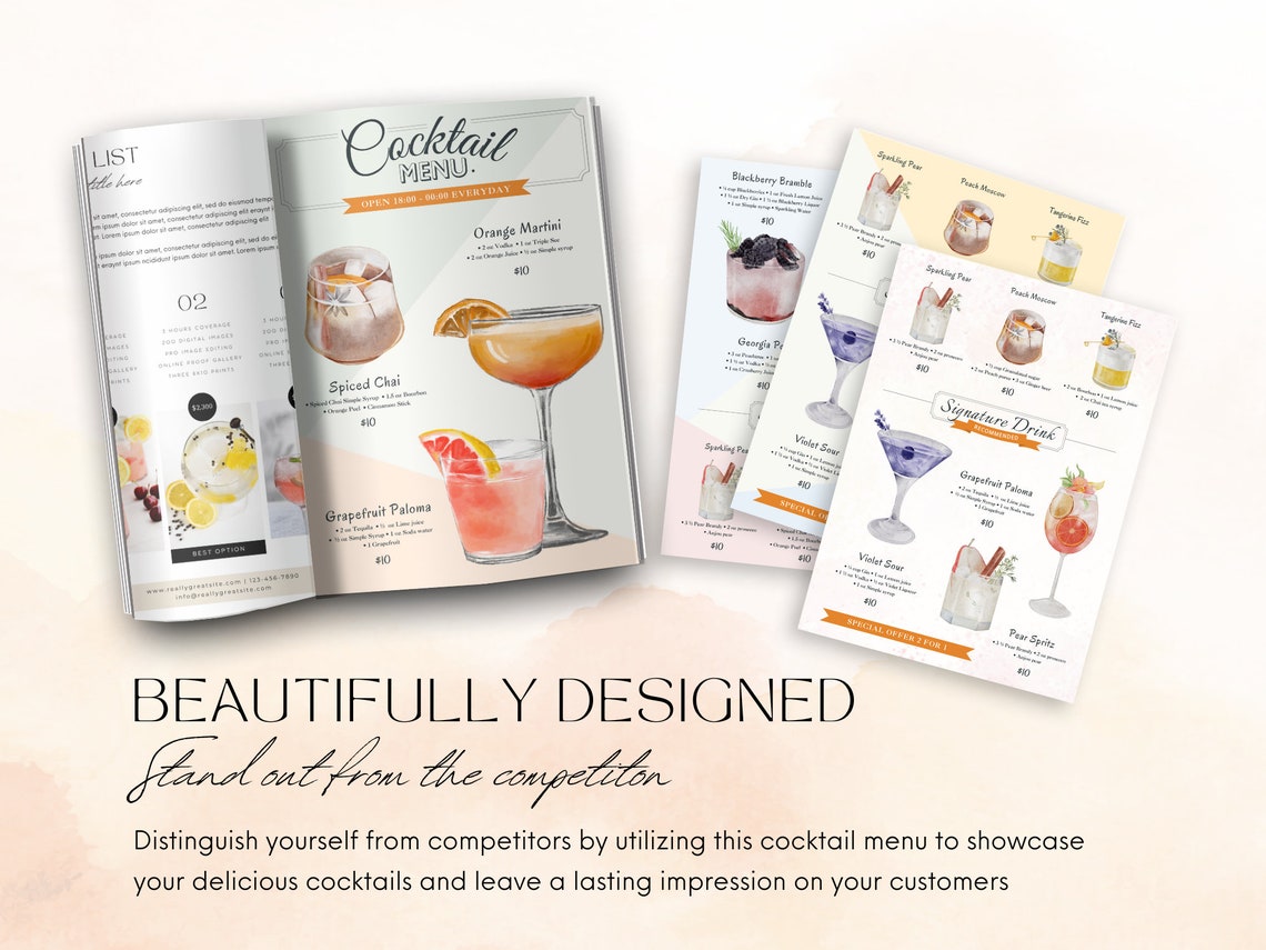 Bartender Cocktail Menu, Bar Tender Drink Menu Template, Magazine Guide ...
