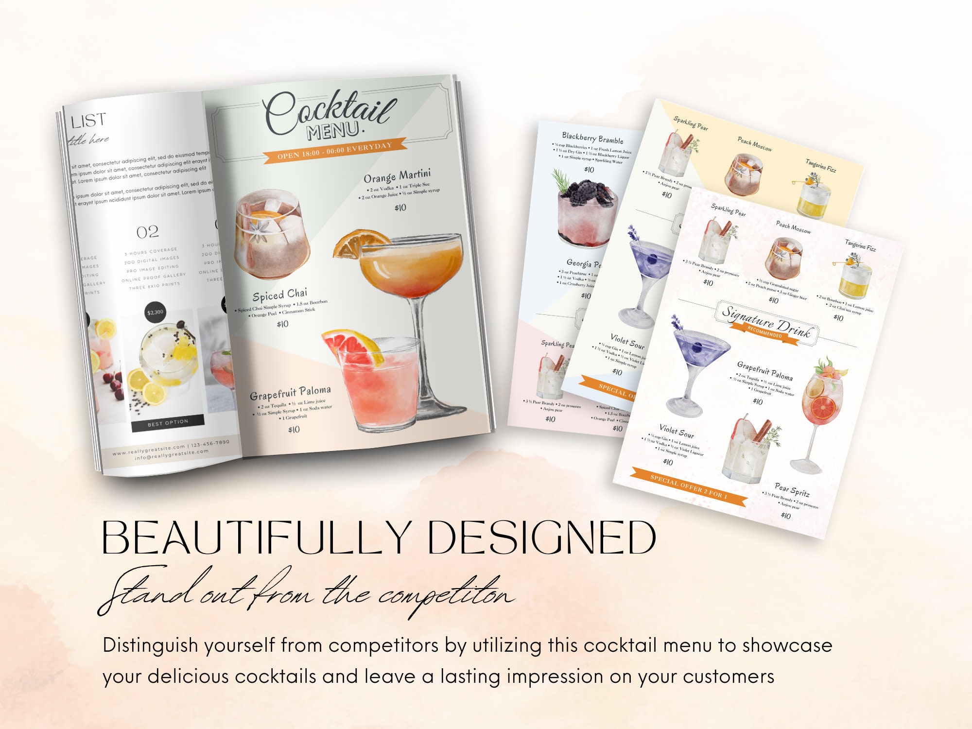 Bartender Cocktail Menu, Bar Tender Drink Menu Template, Magazine Guide ...