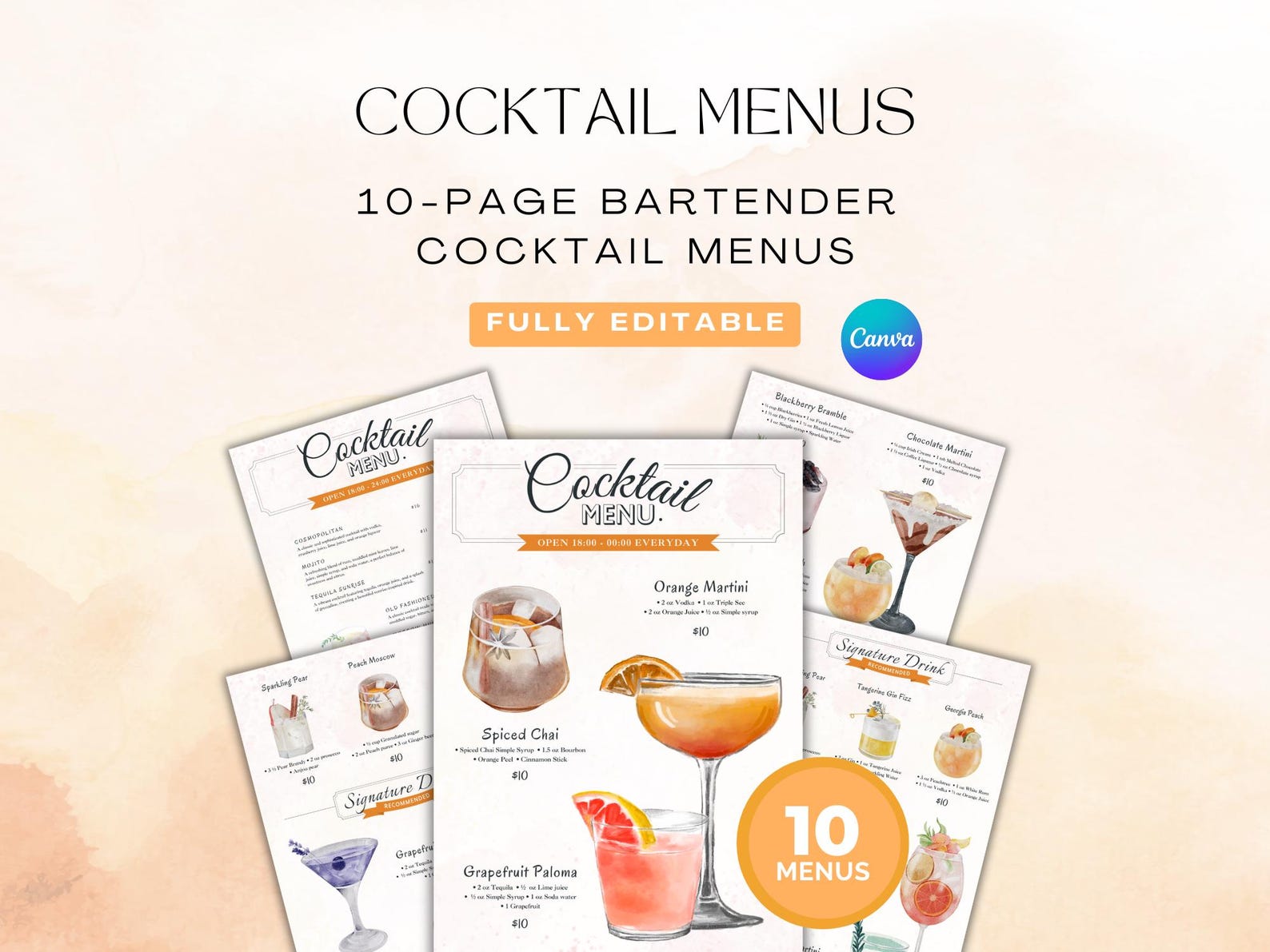 Cocktail Menu Template, Bar-tender Drink Price List (canva Editable ...