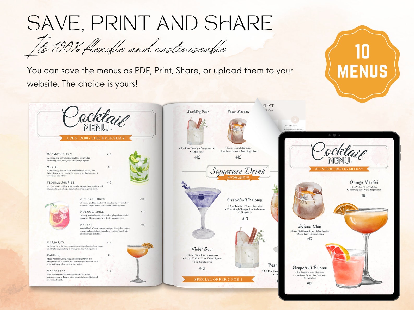 Bartender Cocktail Menu, Bar Tender Drink Menu Template, Magazine Guide ...