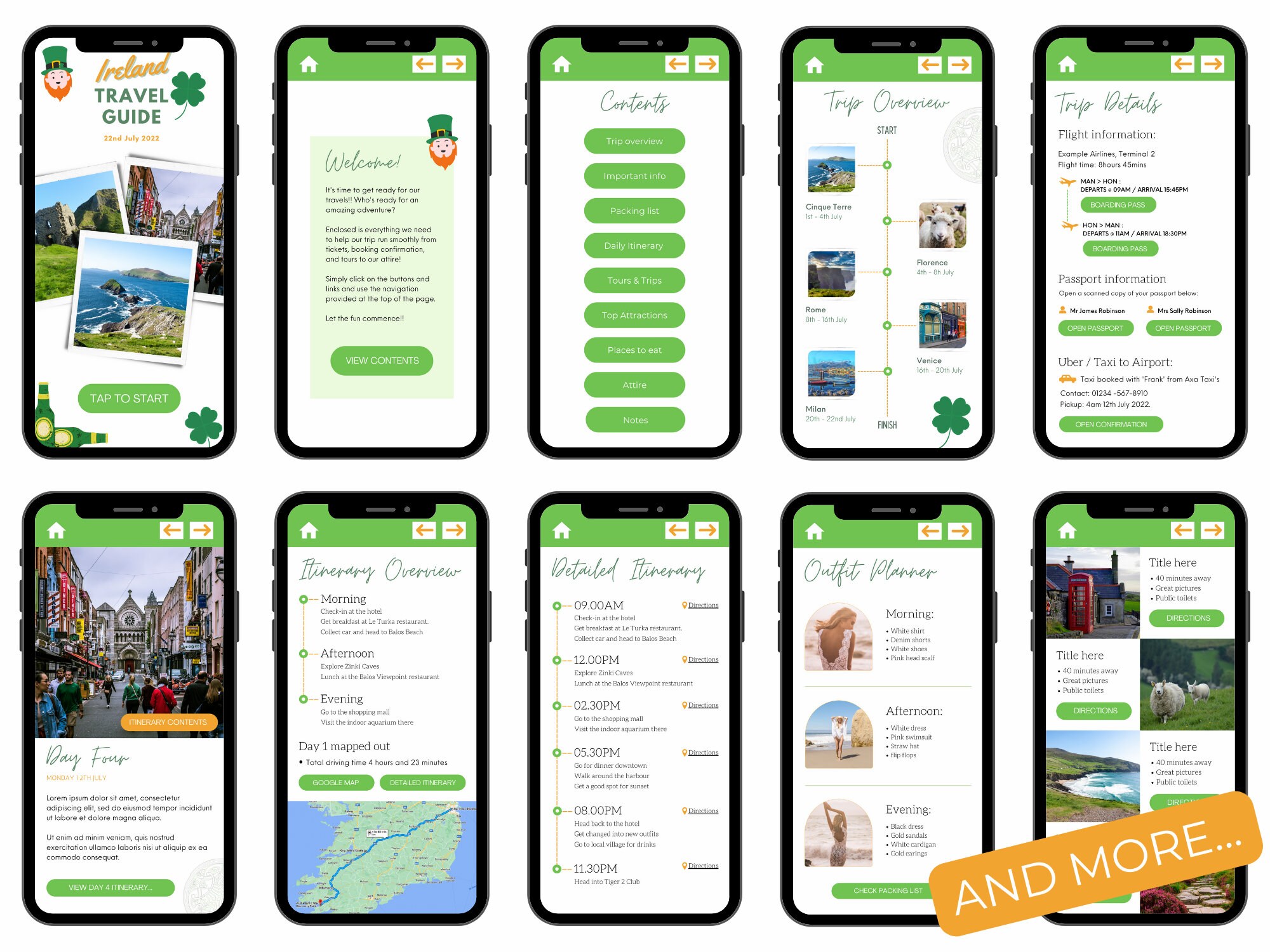 Travel Itinerary for Ireland, Mobile Travel Guide, Editable Travel ...