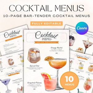 Bartender Cocktail Menu, Bar Tender Drink Menu Template, Magazine Guide ...