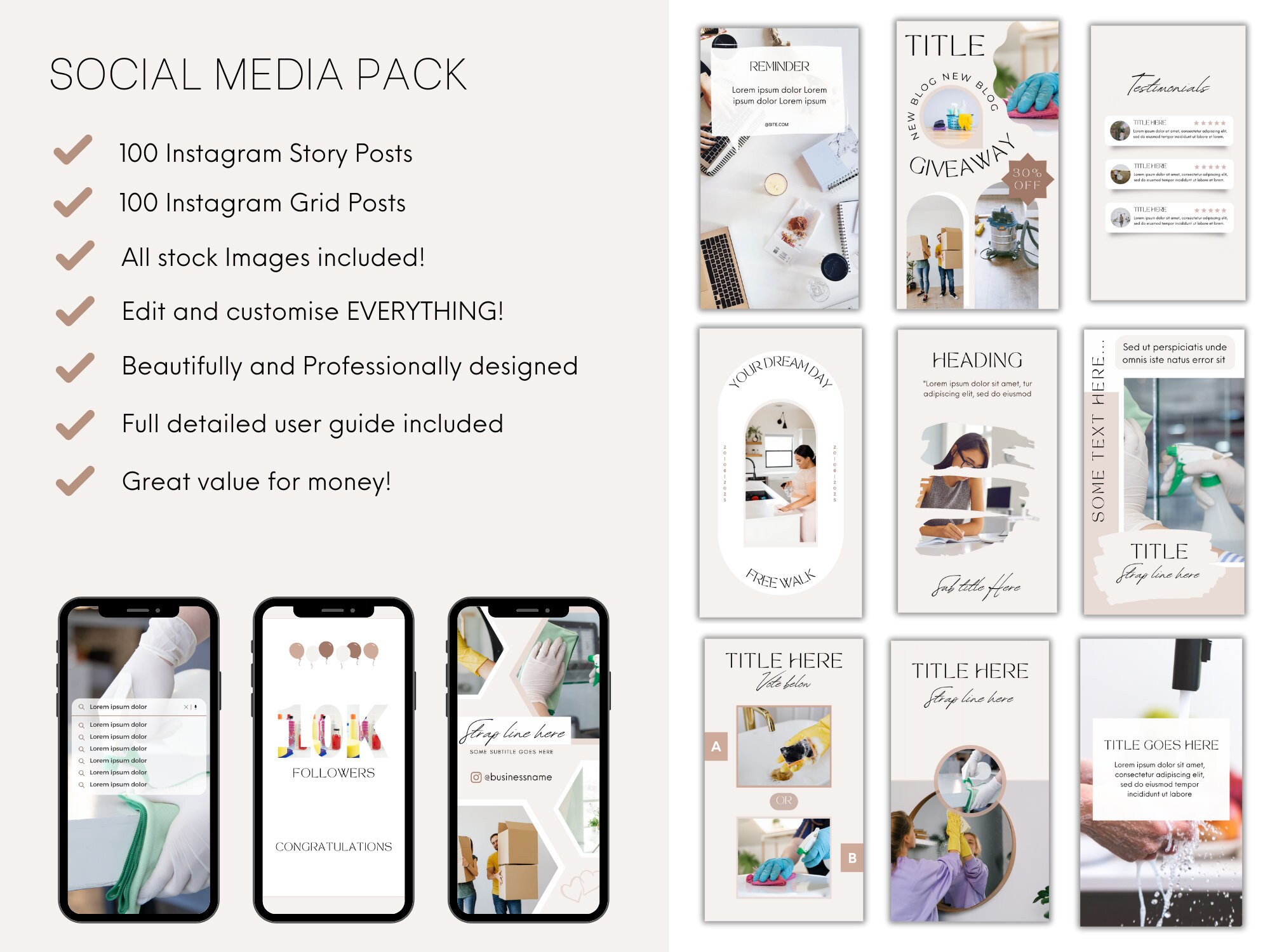 Cleaning Business Instagram Templates, Commercial Cleaning Minimalist ...