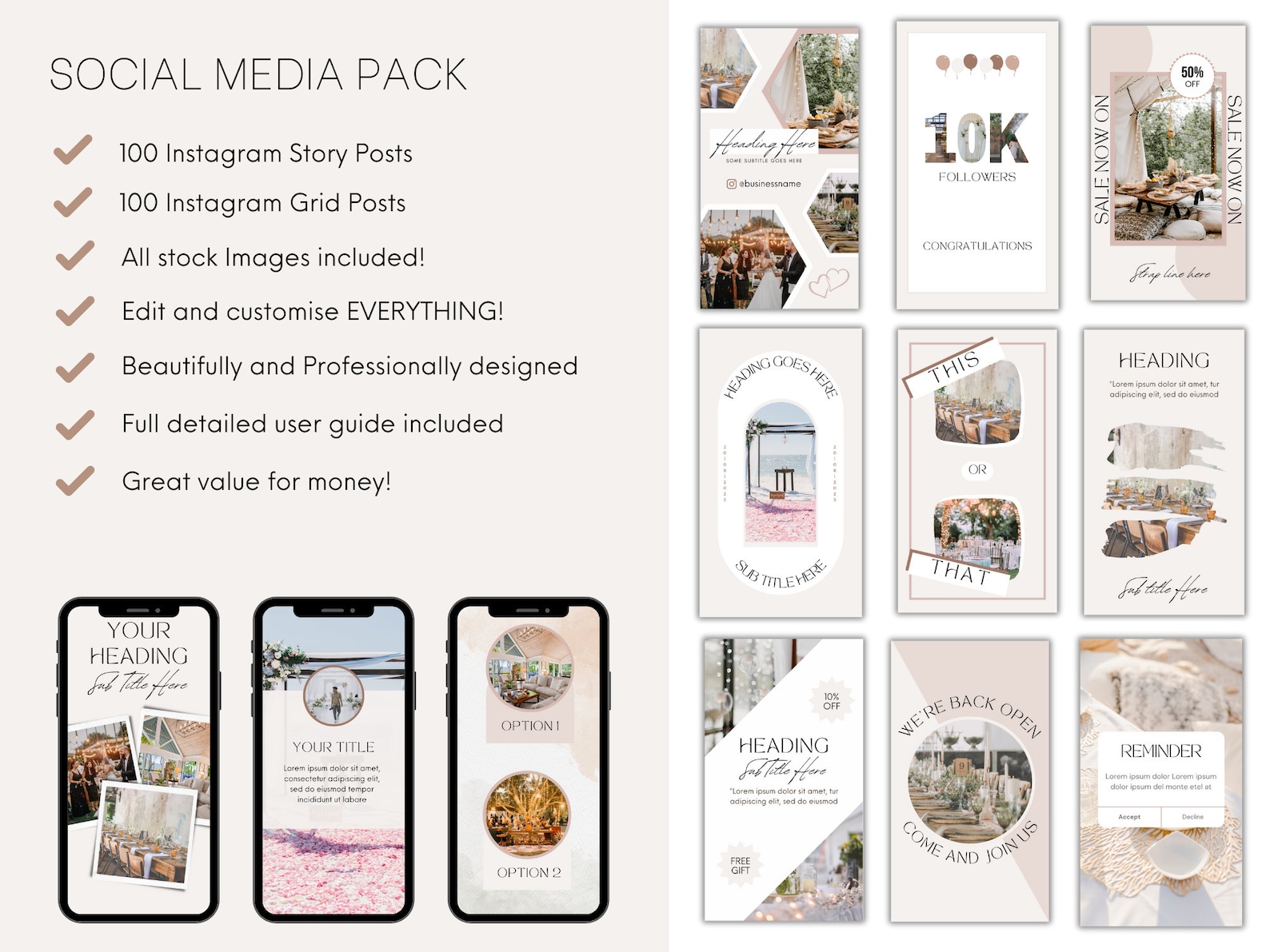 Venue Hire Business Instagram Templates, Minimalist Instagram Posts ...