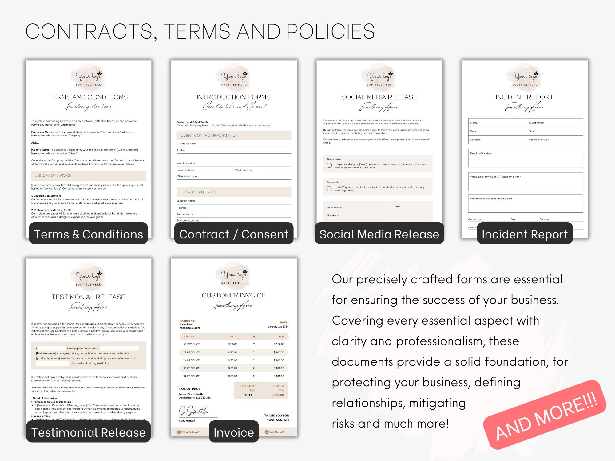 Mobile Bar Forms, Editable Bartending Business Contract, Bartending ...