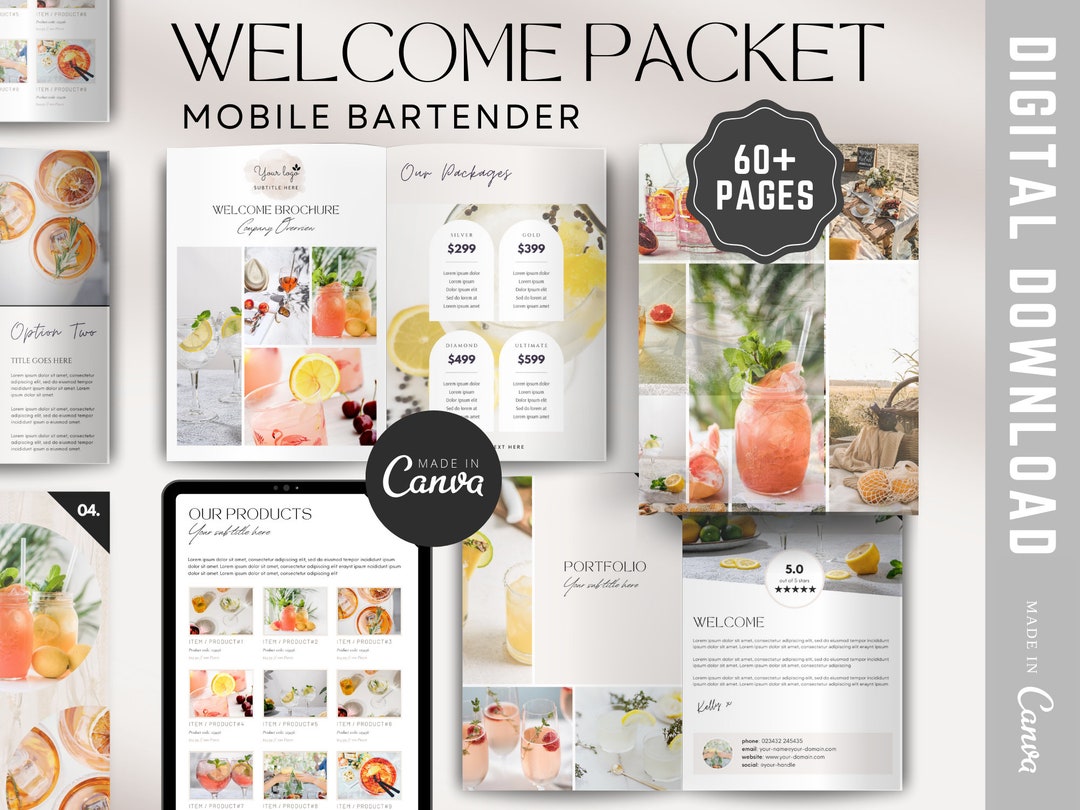 Bartender Welcome Packet, Event Planner, Portfolio Template, Magazine ...