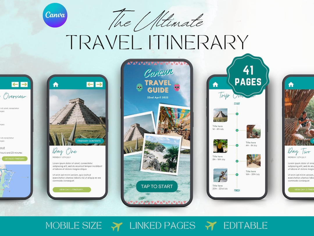 Cancun Vacation Planner, Mobile Travel Itinerary Template, Digital Trip ...