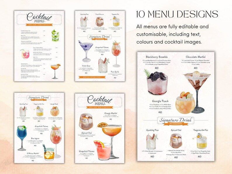 Cocktail Menu Template, Bar-tender Drink Price List (canva Editable ...
