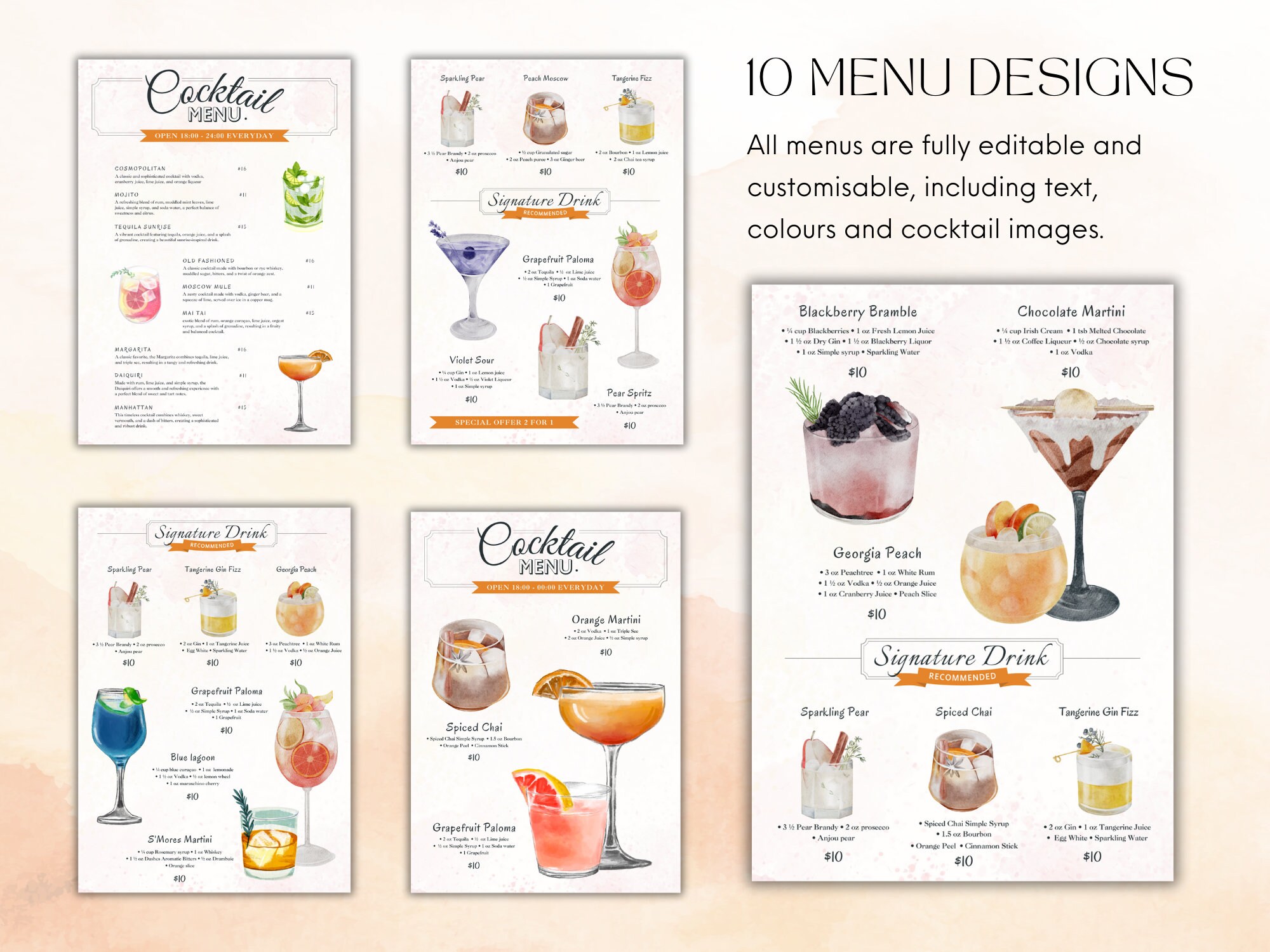 Bartender Cocktail Menu, Bar Tender Drink Menu Template, Magazine Guide ...