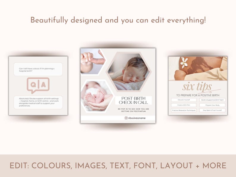 Birth Doula Instagram Templates, Editable Birth Doula Posts & Stories ...