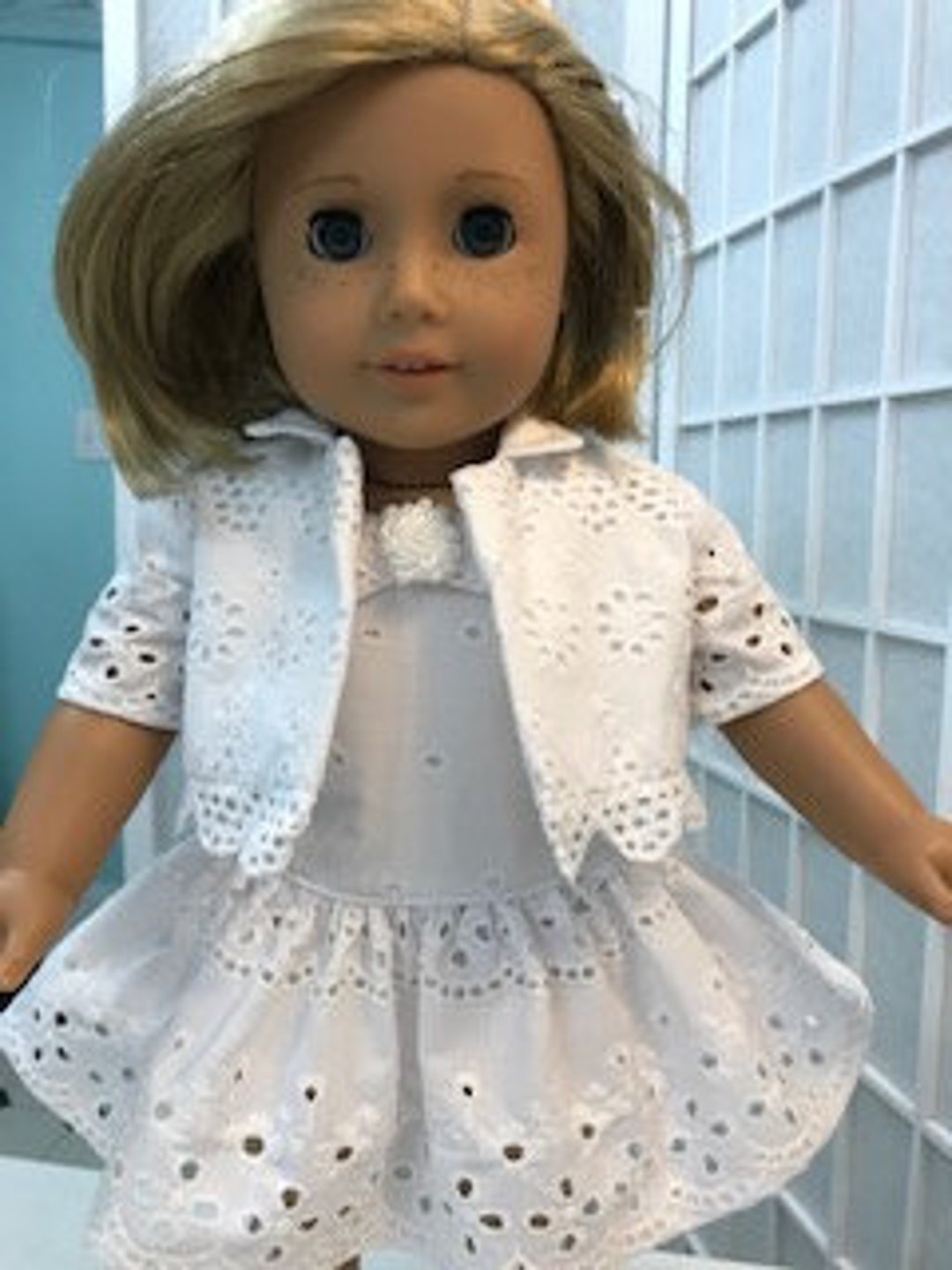 18 Doll White Eyelet Dress And Matching Jacket Fits 18 American Girl Doll Etsy