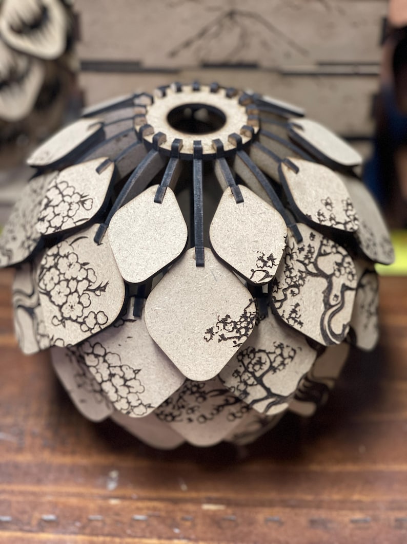 Laser Cut Wood Sphere Lamp Shade With Cherry Blossom Design - Etsy