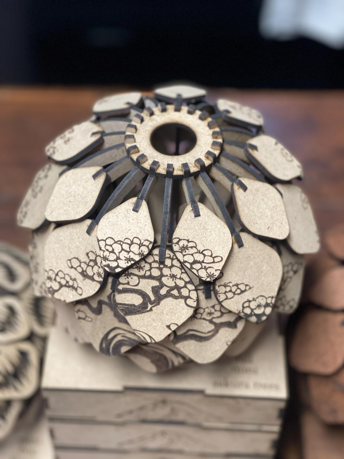 Laser Cut Wood Sphere Lamp Shade With Cherry Blossom Design - Etsy