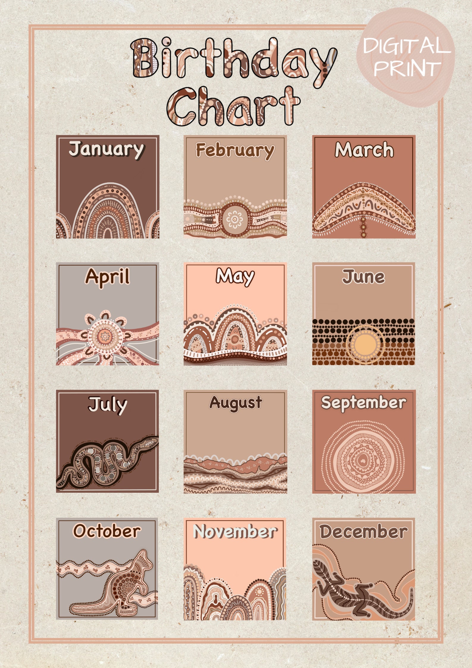 Indigenous Inspired Birthday Chart / Months of the Year - Etsy Australia