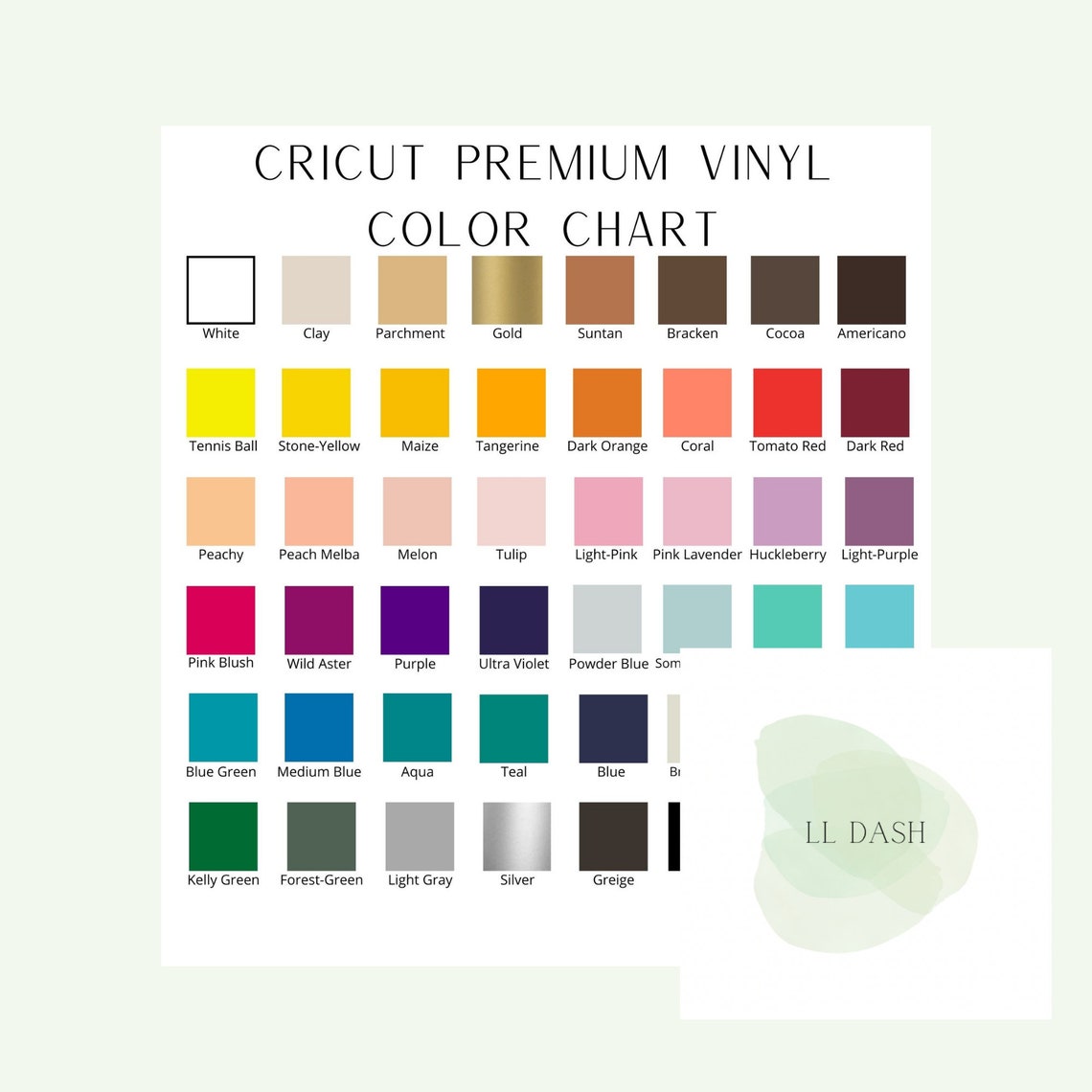 Cricut Premium Vinyl Color Chart - Etsy