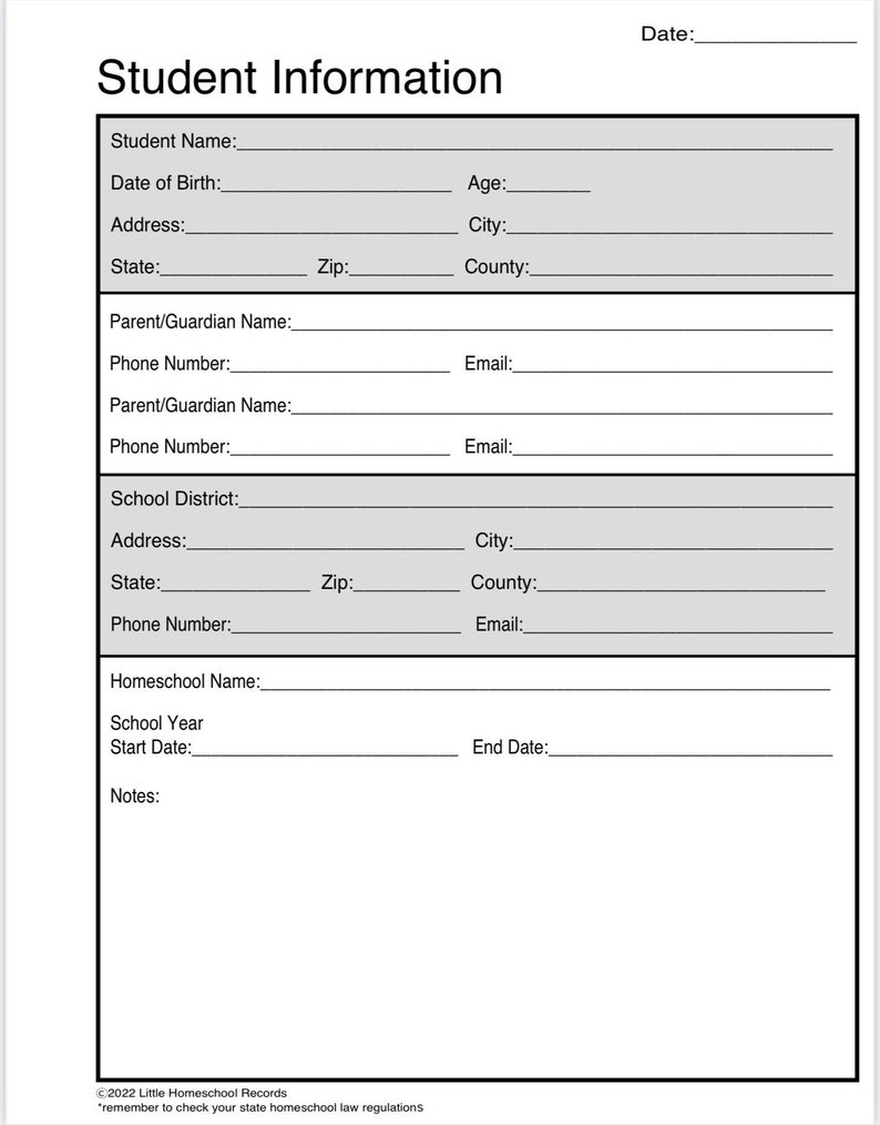 Homeschool Student Information Form - Etsy