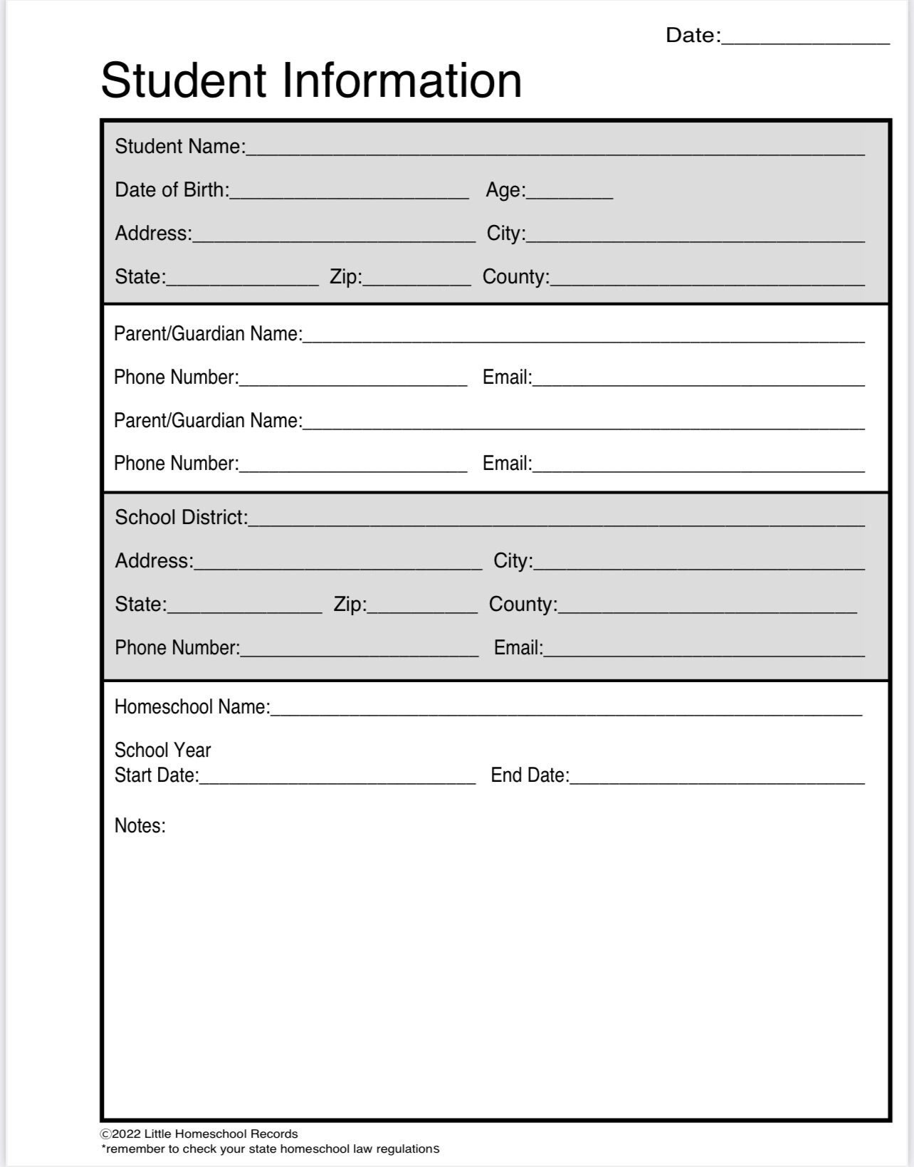 Homeschool Student Information Form - Etsy