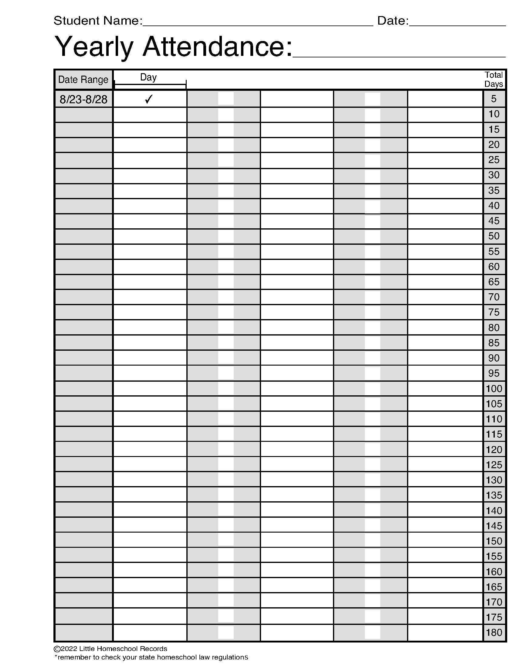 Homeschool Required Days (180 Days) Form - Etsy