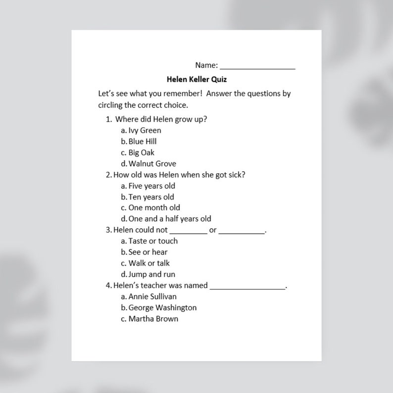 Helen Keller Quiz - Etsy